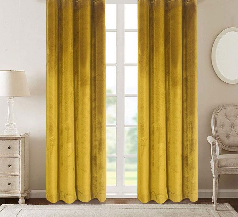 Draperie Catifea culoare Galben Mustar croita cu rejansa pentru sina s ...